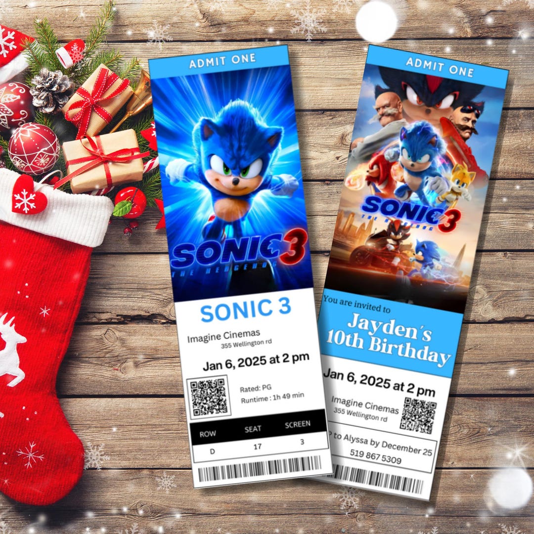 Editable Sonic 3 Movie Ticket Birthday Invitation, Editable Sonic 3 ...
