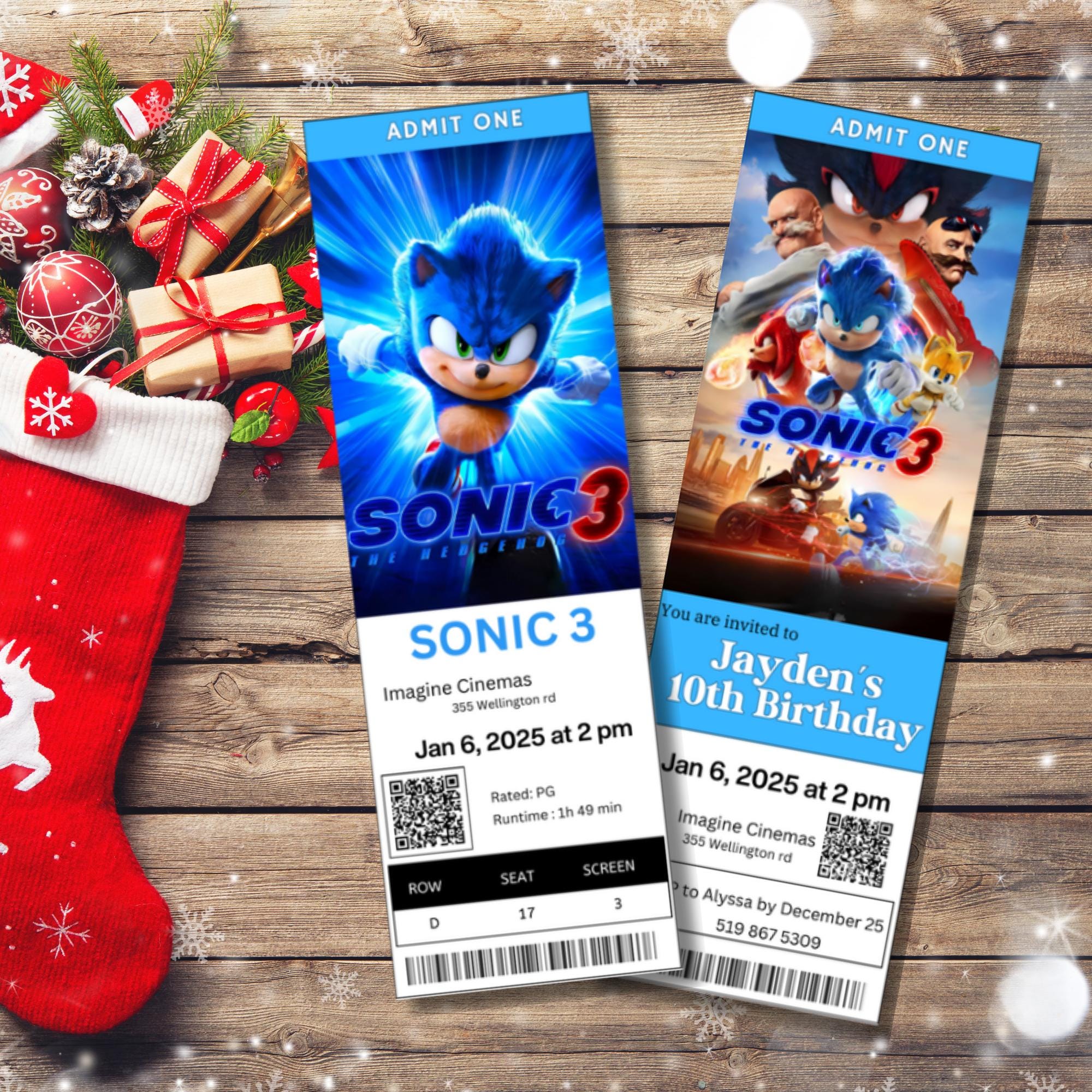 Editable Sonic 3 Movie Ticket Birthday Invitation, Editable Sonic 3 ...