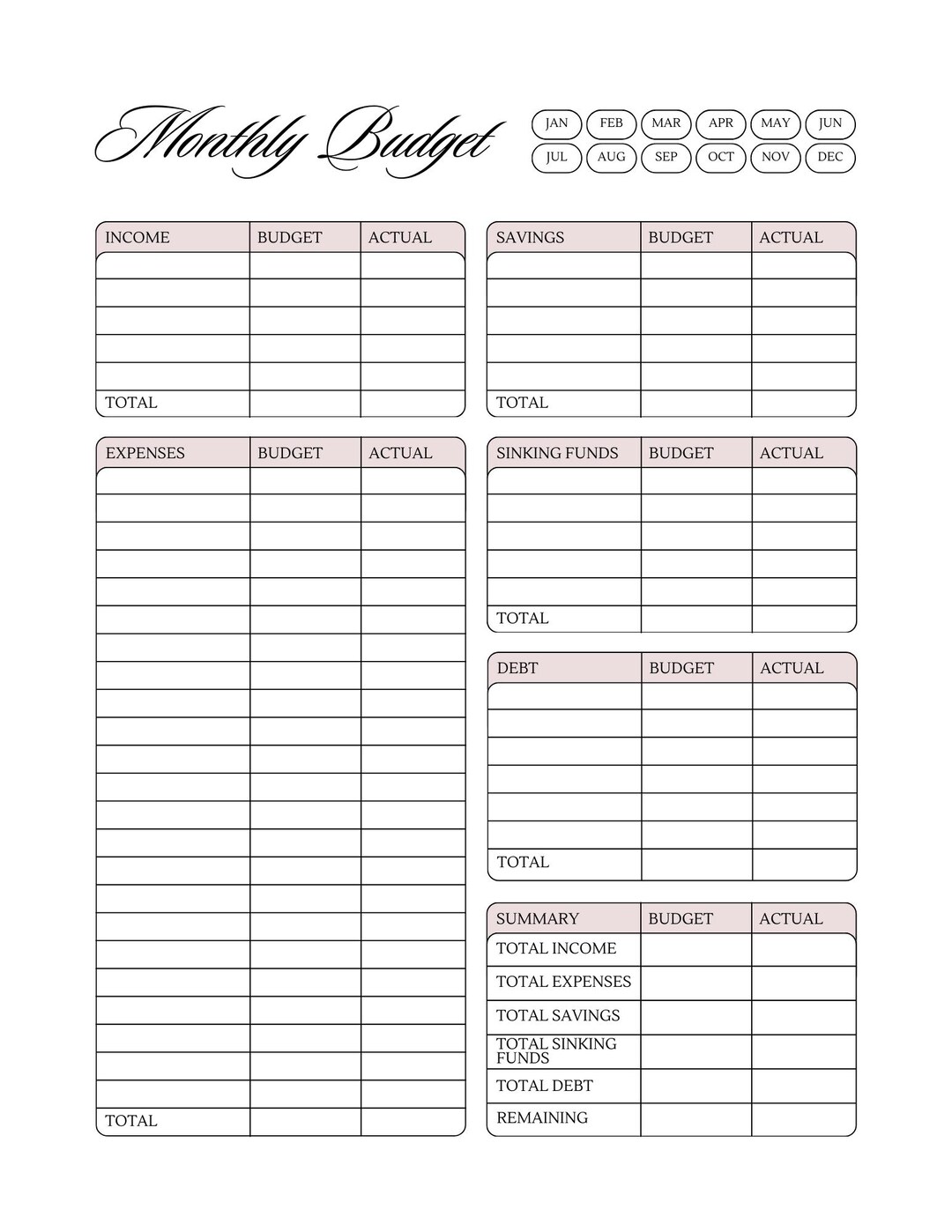 Digital Monthly Budget Planner | Undated Hyperlinked PDF | Budget ...