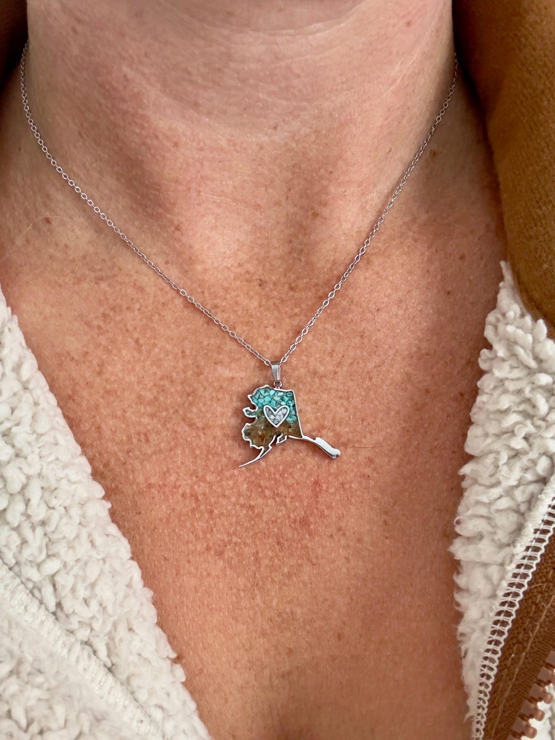 Alaska Pendant Necklace: Turquoise Inlay, Silver Heart Detail - Etsy