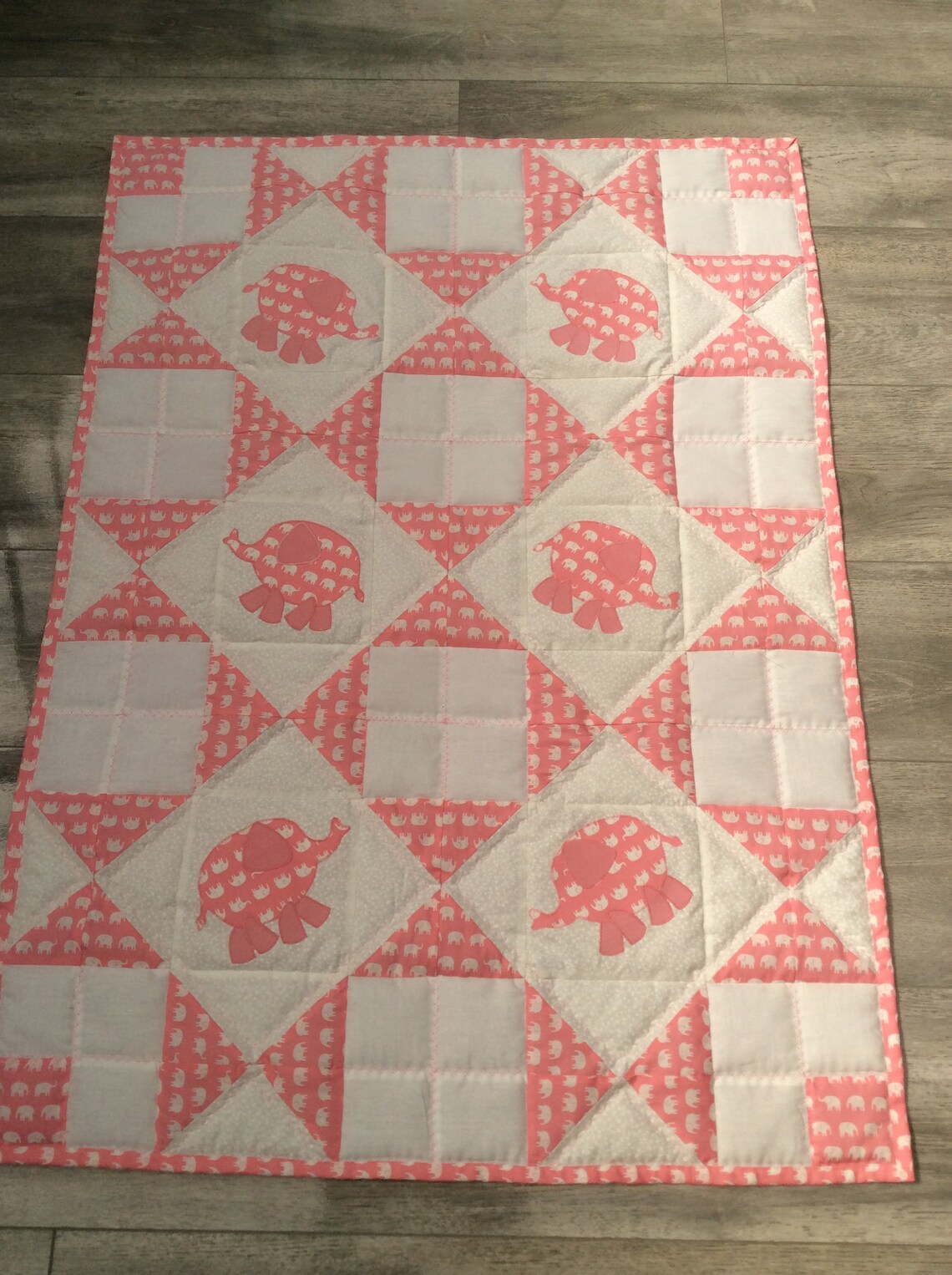 Baby Patchwork Quilt Pink Elephants - Etsy