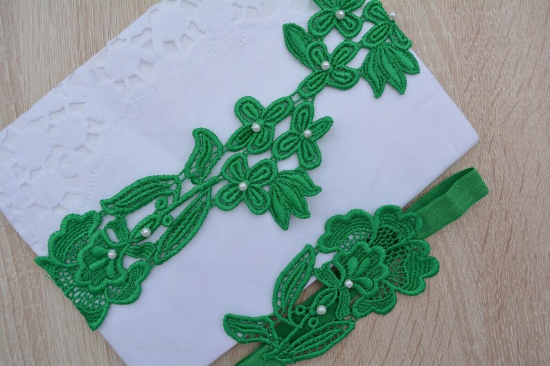 Garter for Wedding Emerald Green Lace Appliques Bridal Garter Set ...