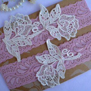Wedding Garter Lace Pink Garter, Flower Venice Lace Toss Garter Belt ...