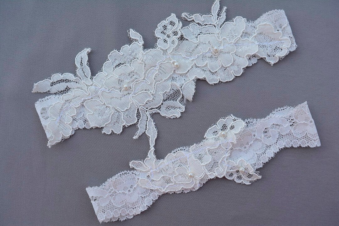Brides Ivory Lace Garter Set for Wedding Gift Ivory, Garter Set Ivory ...