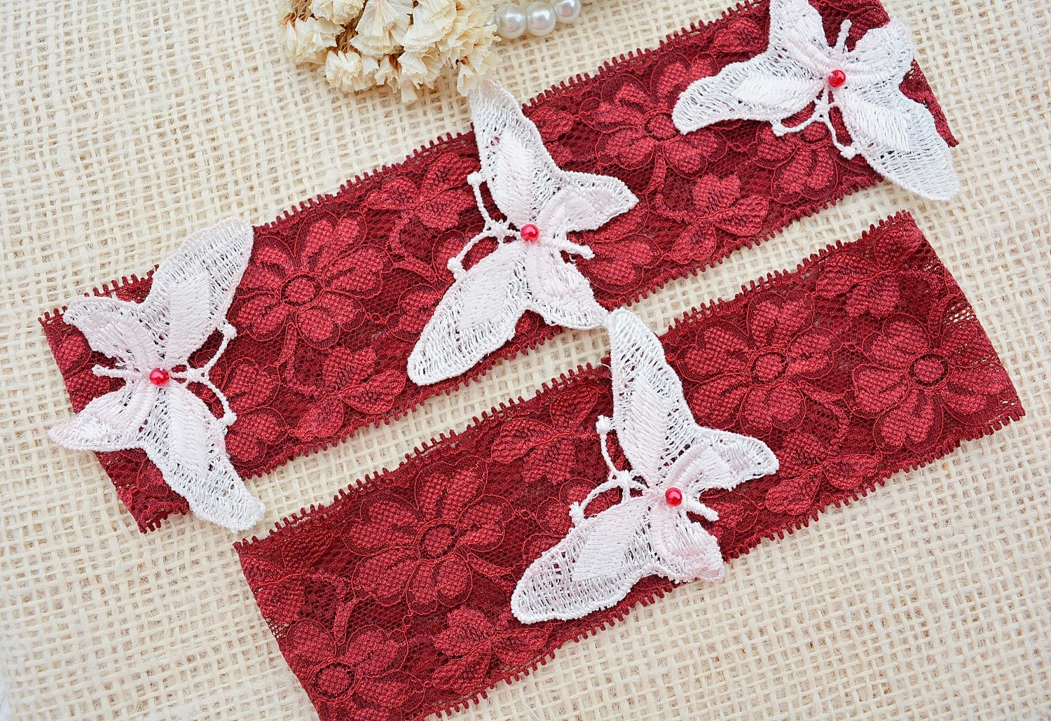 Garter Set Burgundy Lace Butterflies Wedding Garter Set Bridal Garter ...