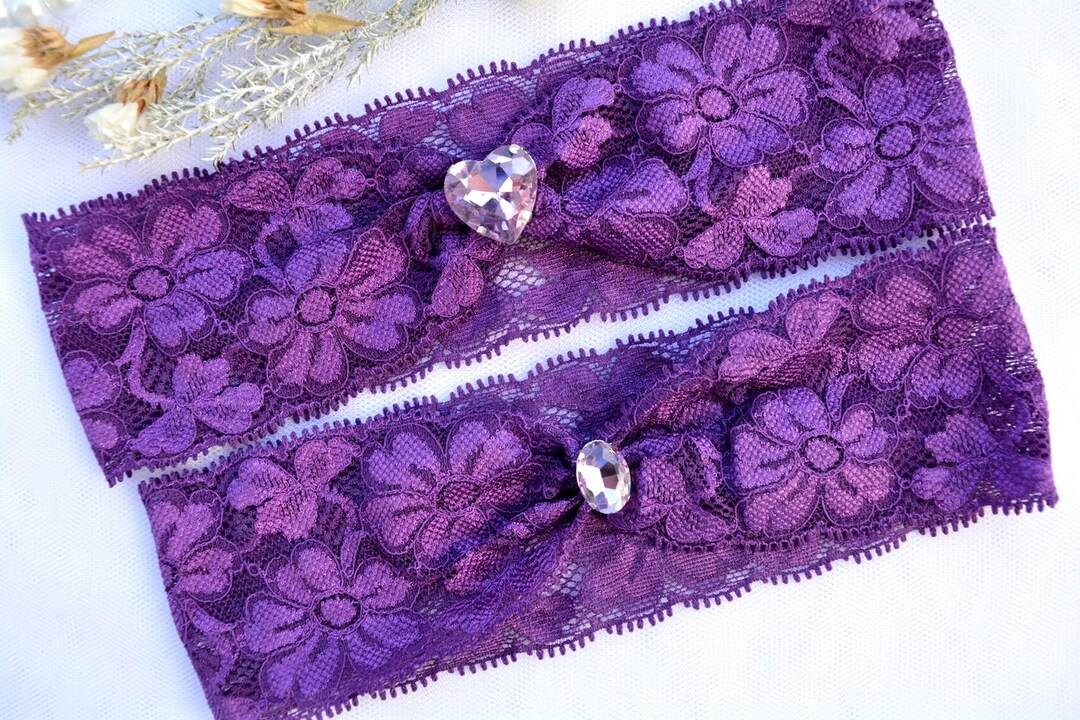 Garter Purple Lace Lilace Heart Rhinestone Bridal Garter, Stretch Lace ...