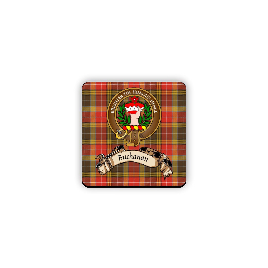 Buchanan Scottish Clan Old Tartan Motto Crest Rubber Coaster Set of 4 ...