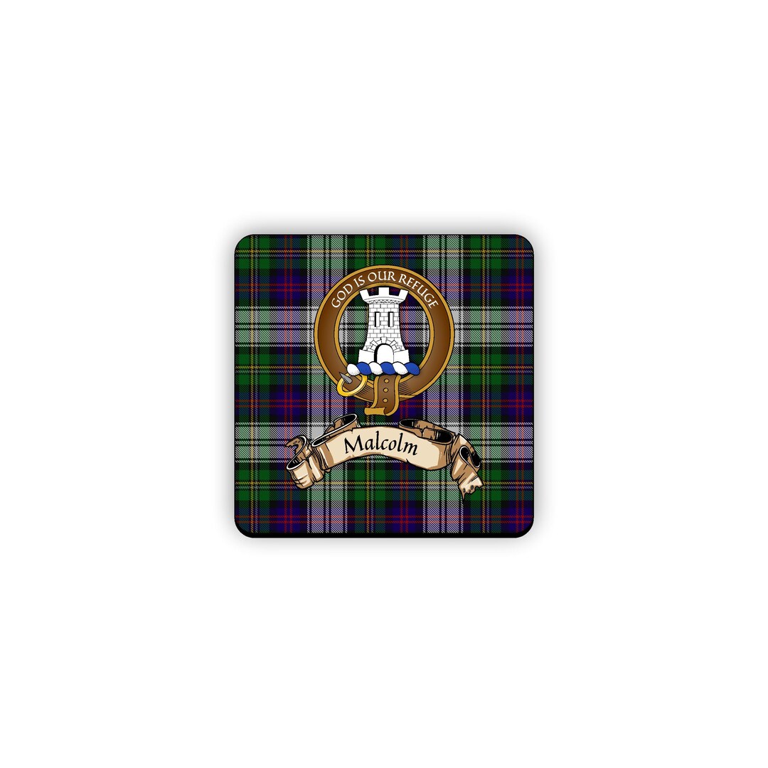 Malcolm Scottish Clan Dress Tartan Motto Crest Rubber Coaster Set of 4 ...