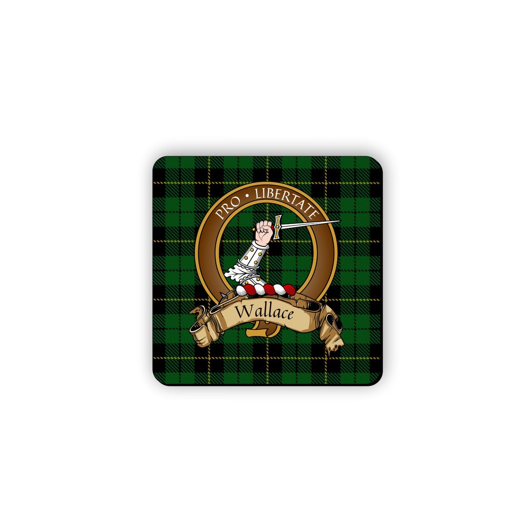Wallace Scottish Clan Green Tartan Motto Crest Rubber Coaster Set of 4 ...