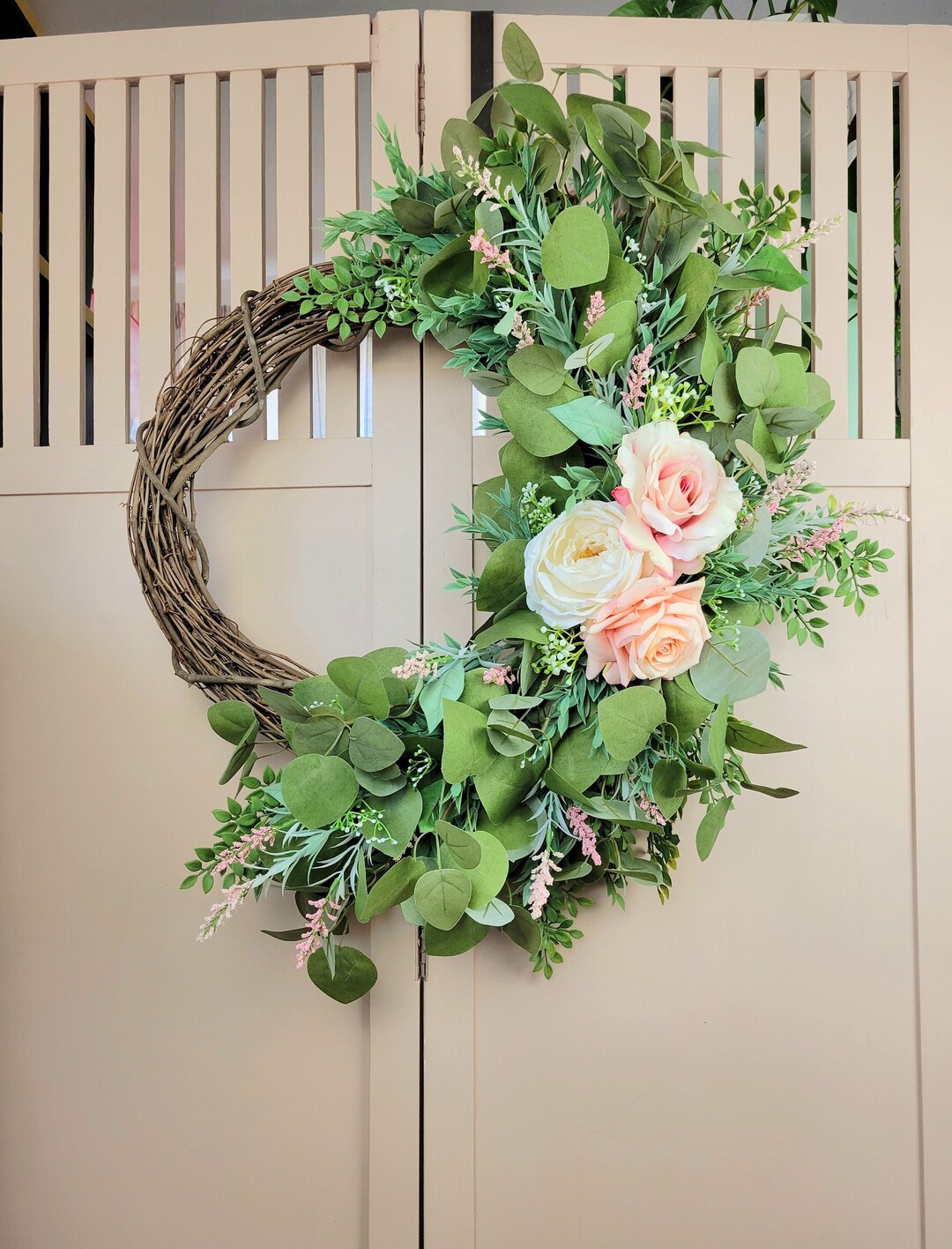 Victoria, Minimalist Wreath, Spring Rose Wreath, Pink Rose Wreath ...