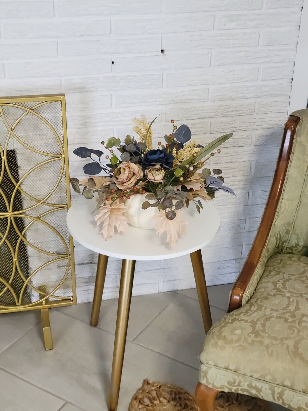 Rochelle, Fall Table Centerpiece, Neutral Centerpiece, Pumpkin ...