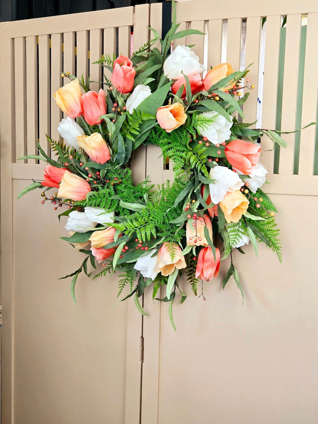 Felicia, Spring Tulip Wreath, Spring Front Door Decor, Tulip Wreath ...