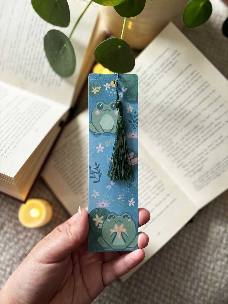 Kawaii Frog Bookmark: Lilypad Illustration With Tassel - Etsy