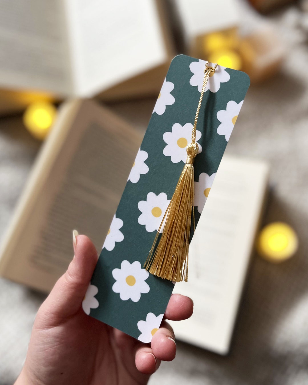 Emerald Green Daisy Handmade Bookmark With Luxury Silky Tassel, Perfect ...