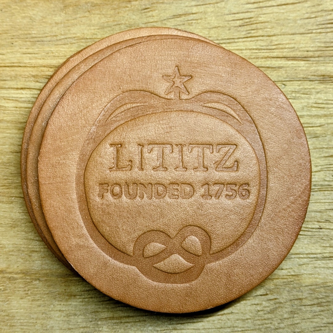 Leather Coasters- Lititz, PA Pretzel Sign Impression, Set of 4 - Etsy