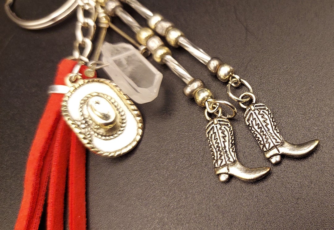 Eureka Quartz With Cowboy Hat and Boots Charms Keychain - Etsy