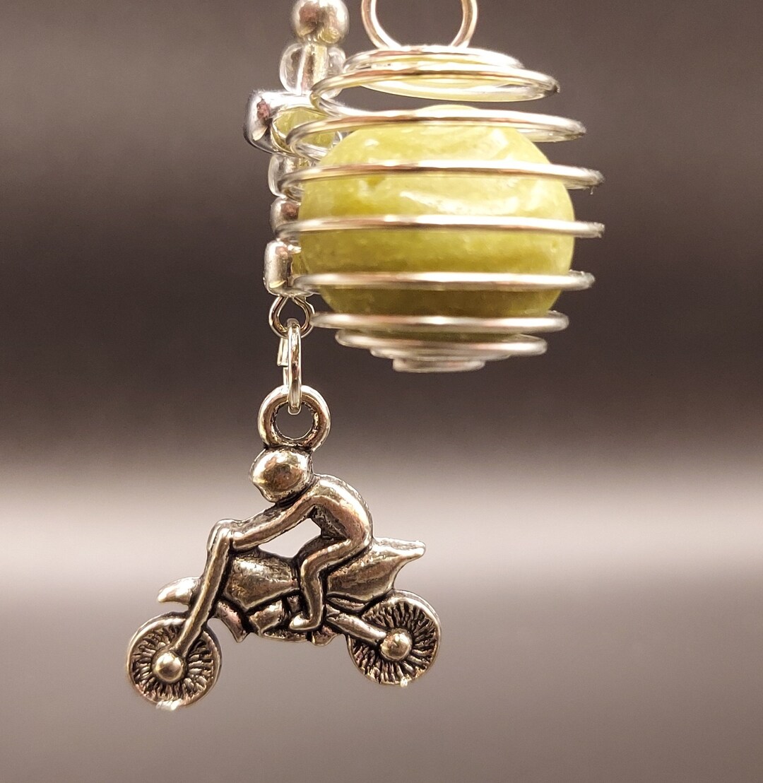 Green Madagascar Opal Keychain With Motorcycle Charm - Etsy