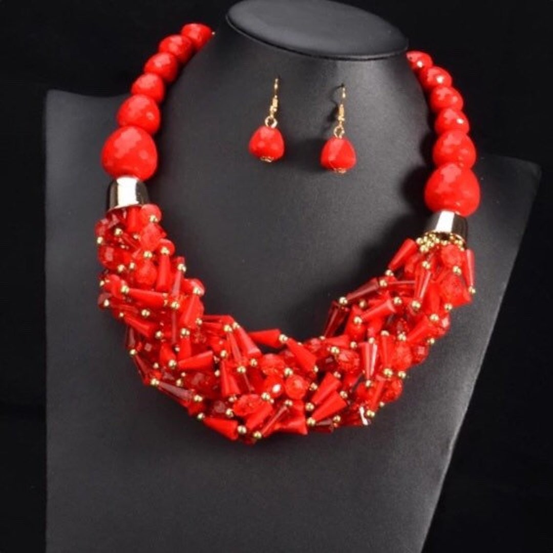 Nigerian Beads, Three Tiered Beads African Nigerian Beads bridal, Party ...