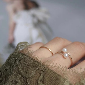 14K Gold Filled Double Freshwater Pearl Open Ring. Minimalist Ring ...