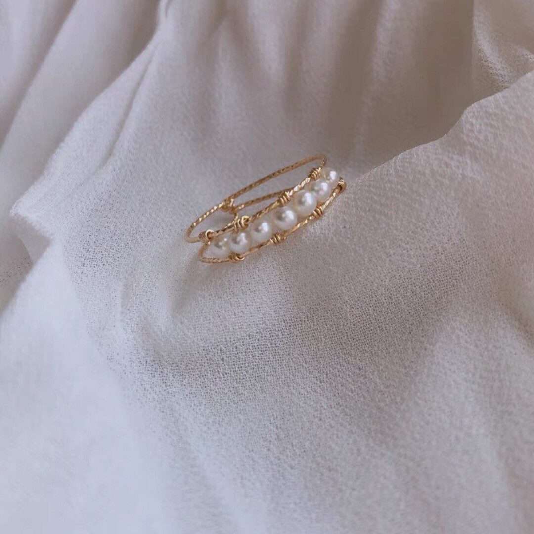 14K Gold Filled Freshwater Pearl Wire Wrapped Ring. Real Pearl Band ...