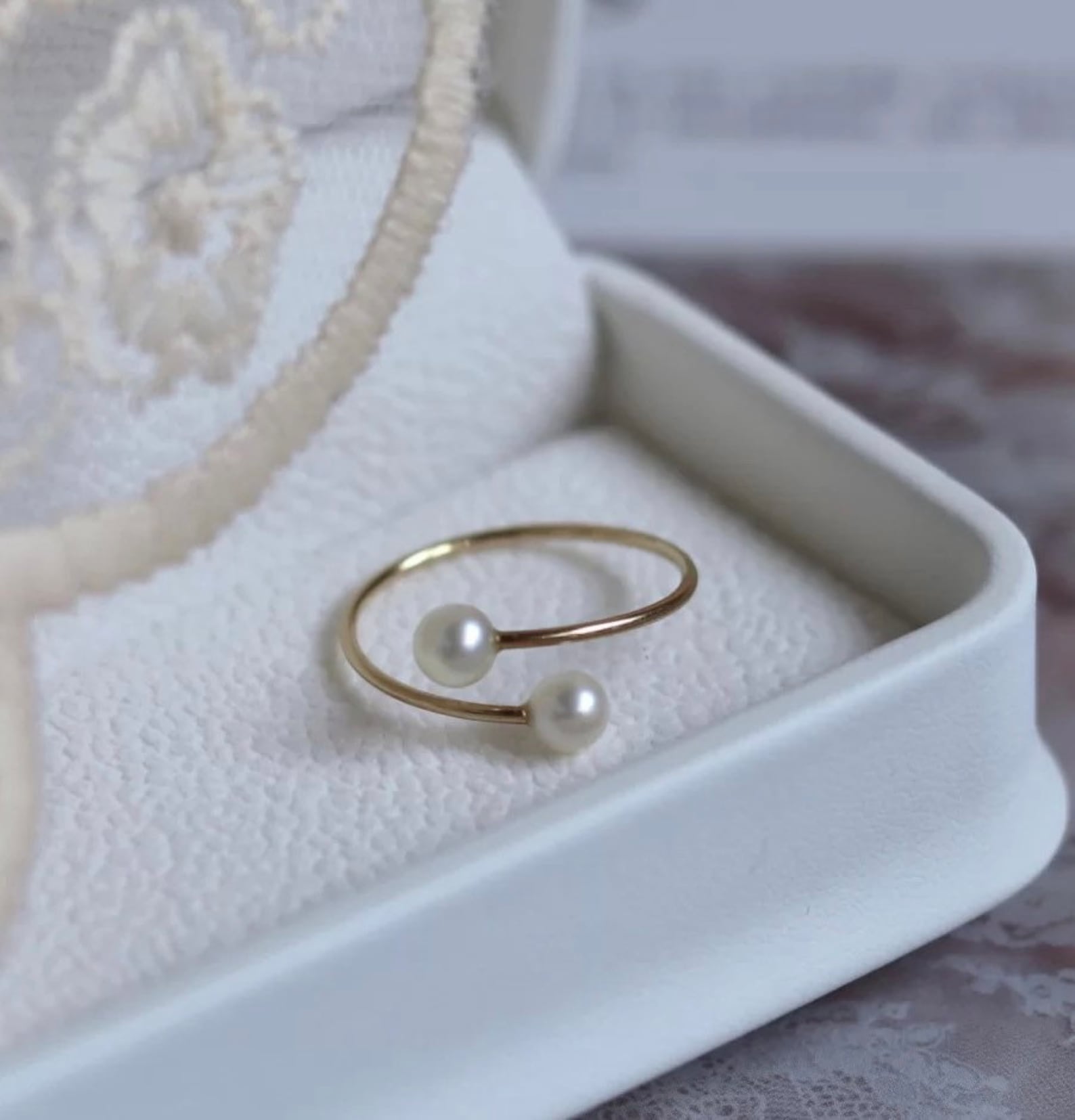 14K Gold Filled Double Freshwater Pearl Open Ring. Minimalist Ring ...