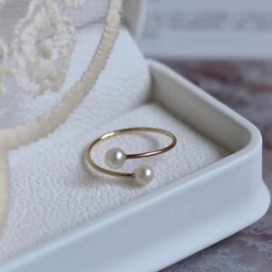 14K Gold Filled Double Freshwater Pearl Open Ring. Minimalist Ring ...