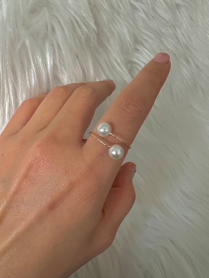 14K Gold Filled Double Freshwater Pearl Open Ring. Minimalist - Etsy