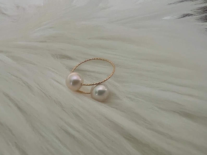 14K Gold Filled Double Freshwater Pearl Open Ring. Minimalist Ring ...