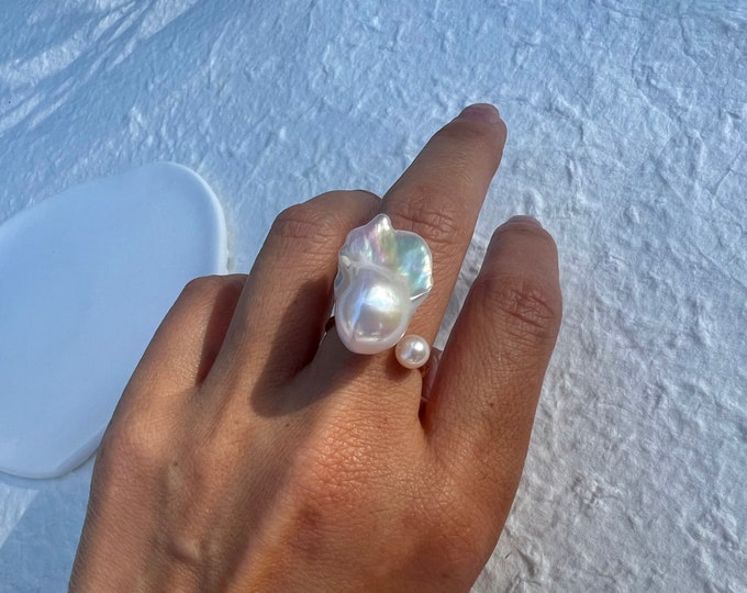 14K Gold Filled AAA Quality Luster Baroque Pearl Open Adjustable Ring ...