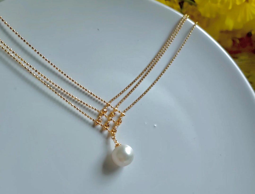 14k Gold Filled Freshwater Pearl France Style Double Chain Elegant ...