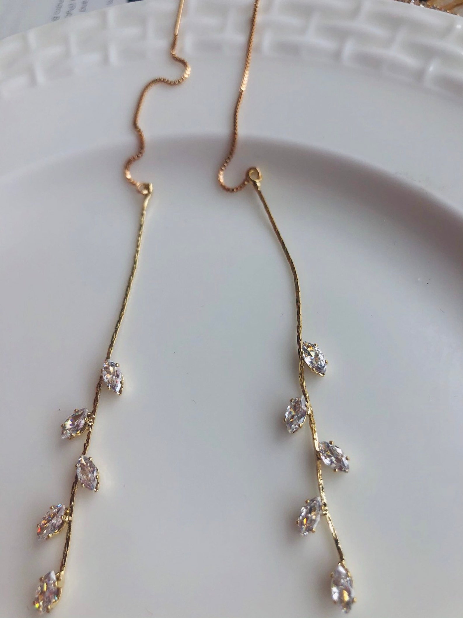 Gold chain long threader elegant ZC threader clear fashion | Etsy