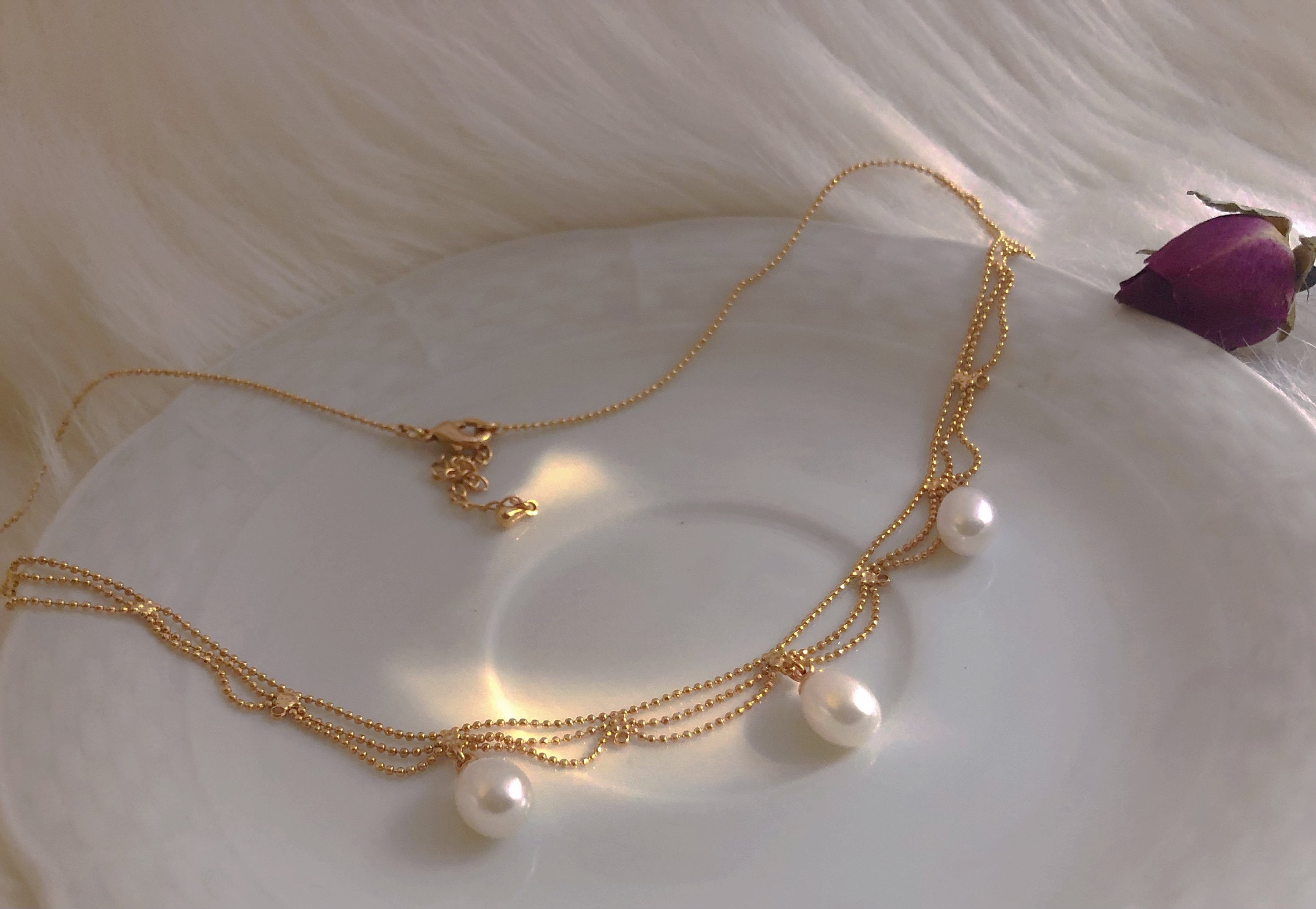 Dainty Wave Layer Chain Freshwater Pearl Necklacegenuine | Etsy