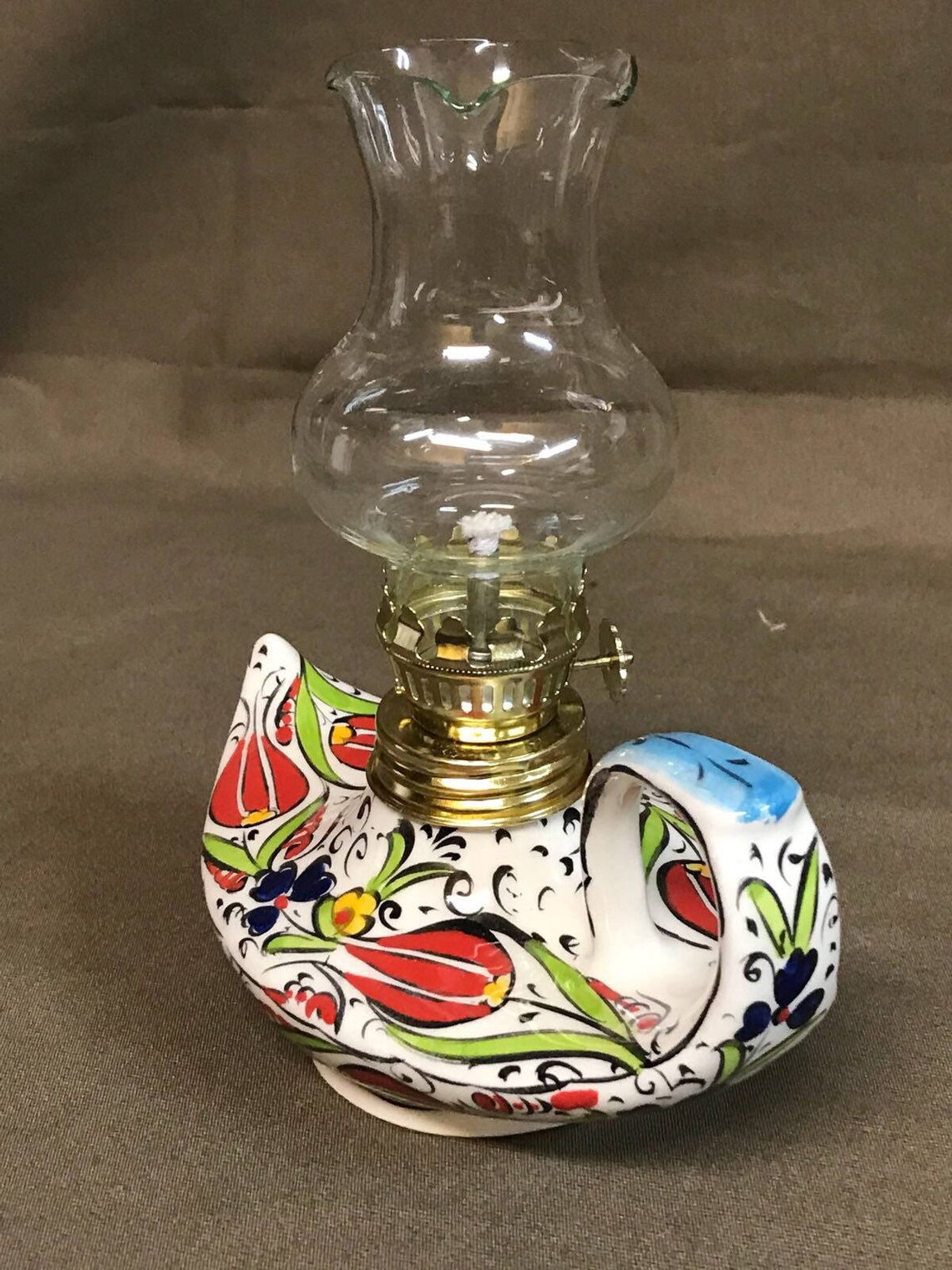 Hand made and Hand painted Turkish Ceramic Oil Lamp. Measures | Etsy