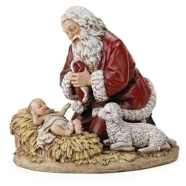 Kneeling Santa Over Baby Jesus Statue - Etsy