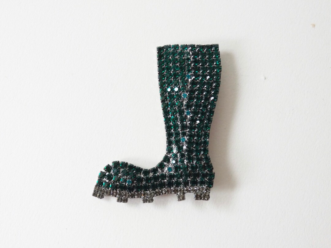 Vintage Wellington Boot Green Rhinestone Brooch, Welly Boot Brooch, Gum ...
