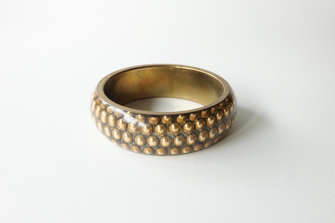 Vintage Chunky Gold Ball Resin Brass Statement Bangle, Large Gold Orb ...