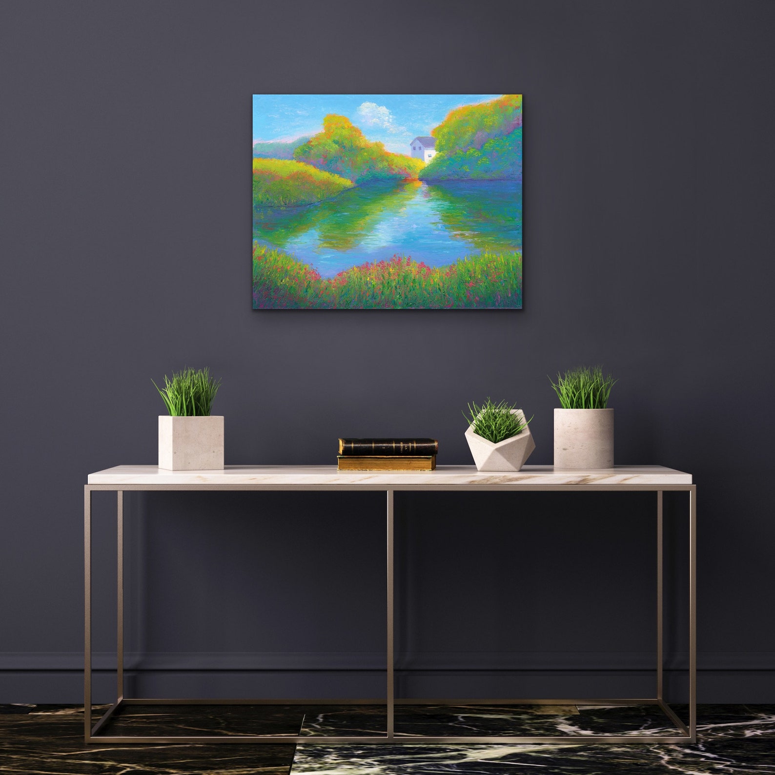 Print - Impressionist Landscape, Monet, Trees Reflection Water ...