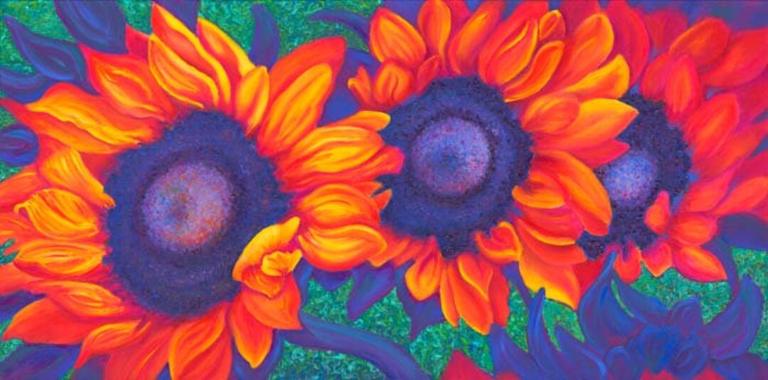 Print - Romantic Flower, Sunflower Finger Painting Art, Orange Flowers ...