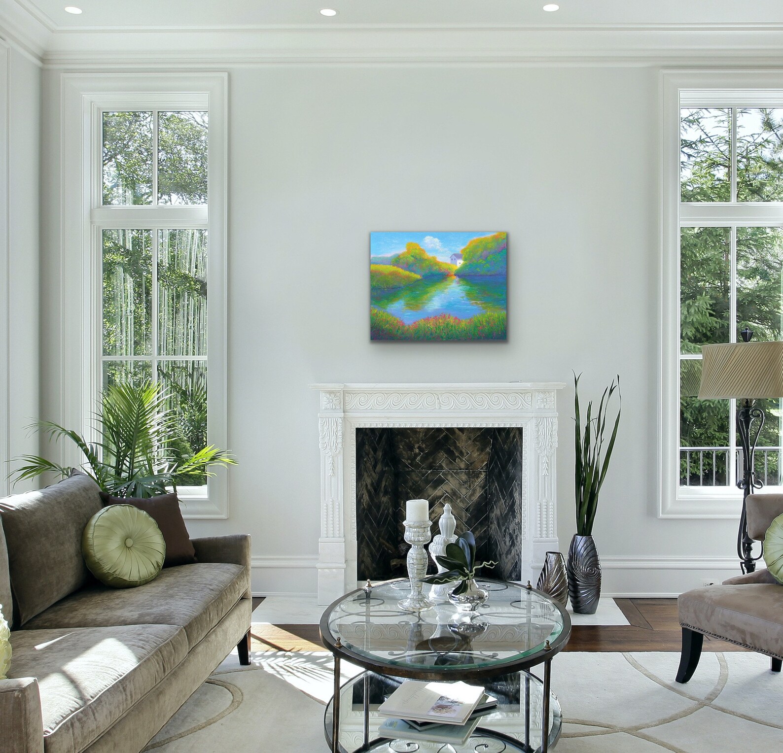 Print - Impressionist Landscape, Monet, Trees Reflection Water ...