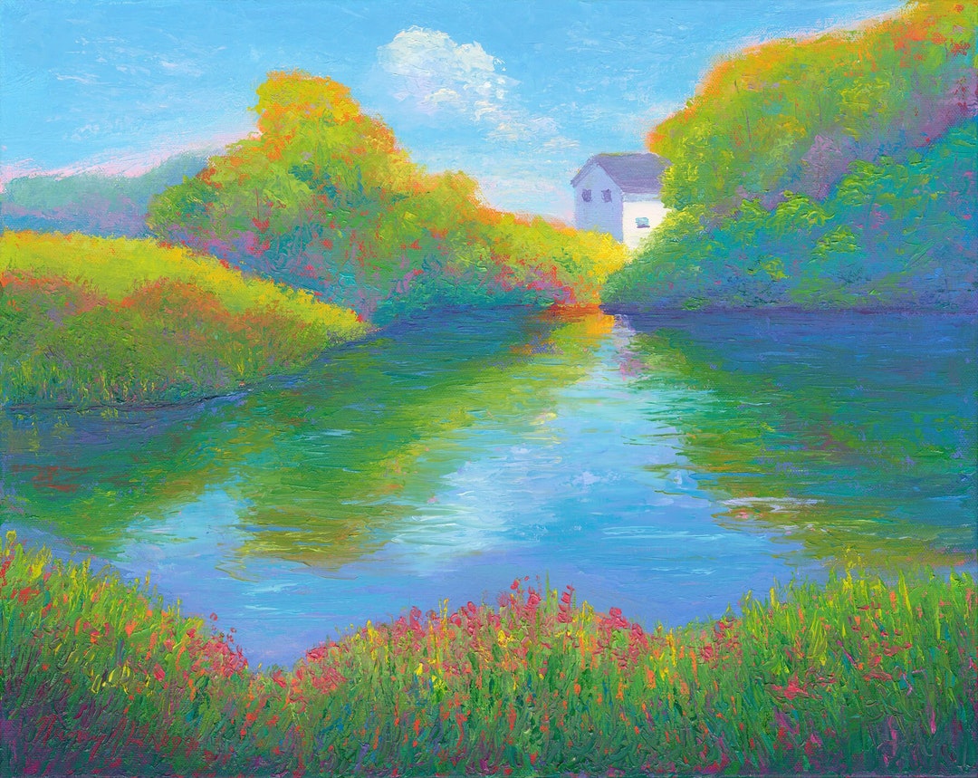 Print - Impressionist Landscape, Monet, Trees Reflection Water ...