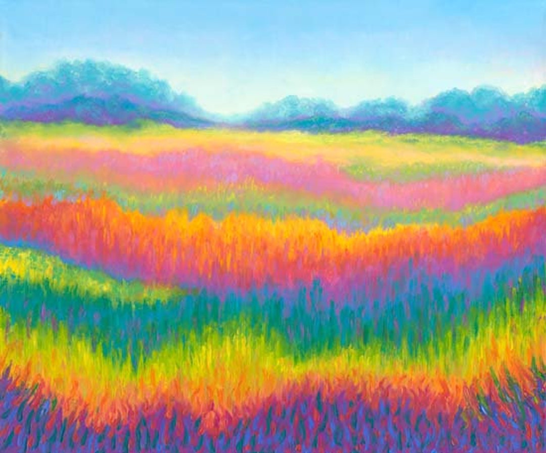 Print - Bright Colorful Landscape, Impressionist Prairie Meadow ...