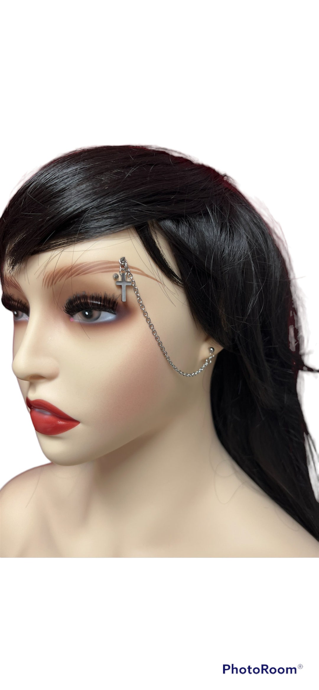 Eyebrow Jewelry With Chain With Cross, Eyebrow Ring, Eyebrow Barbell ...