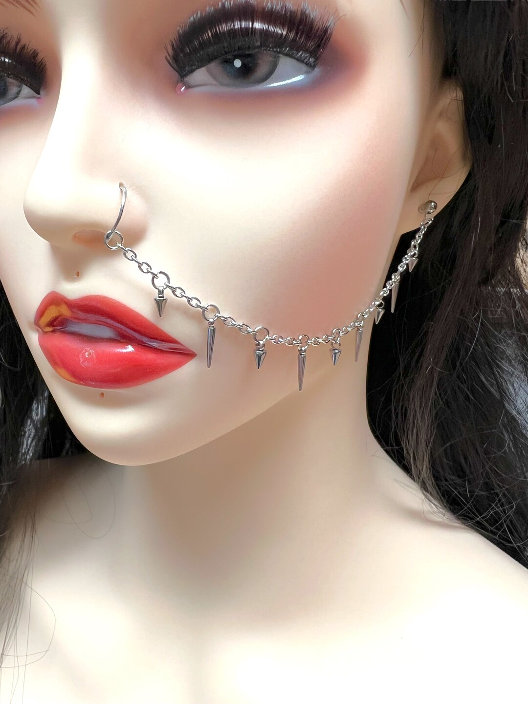 Nose Piercing With Spike, Nose Chain, Nose Ring With Chains,titanium 20 ...