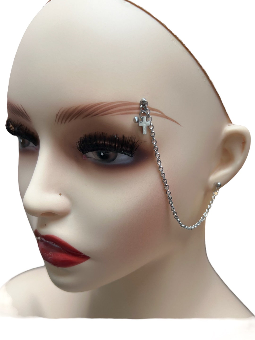 Eyebrow Jewelry With Chain With Cross, Eyebrow Ring, Eyebrow Barbell ...