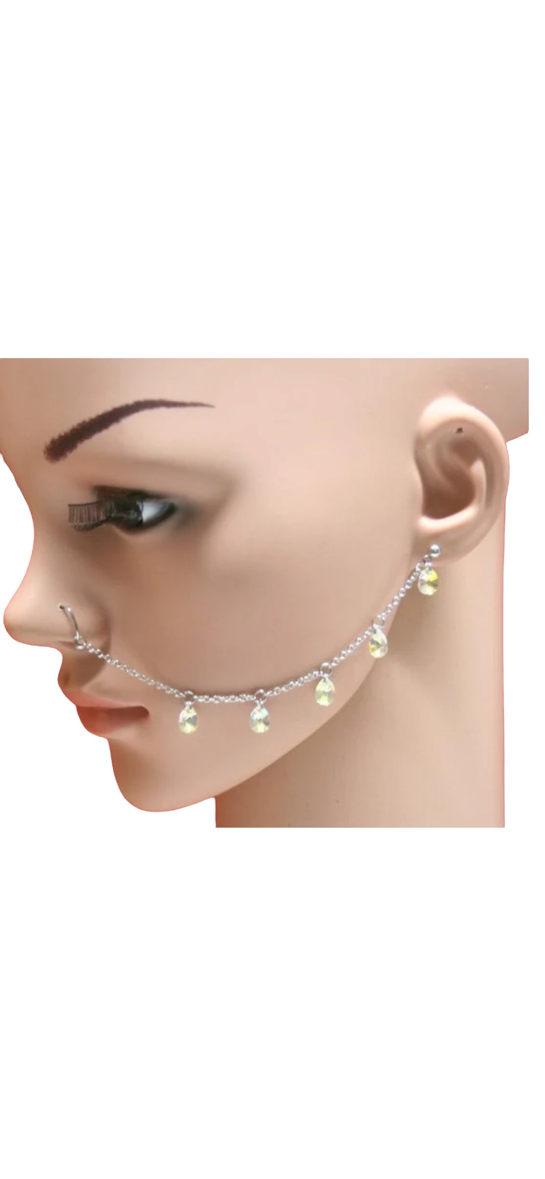 Nose Chain, Nose Ring With Chains,titanium 20 Gauge Nose Ring With ...
