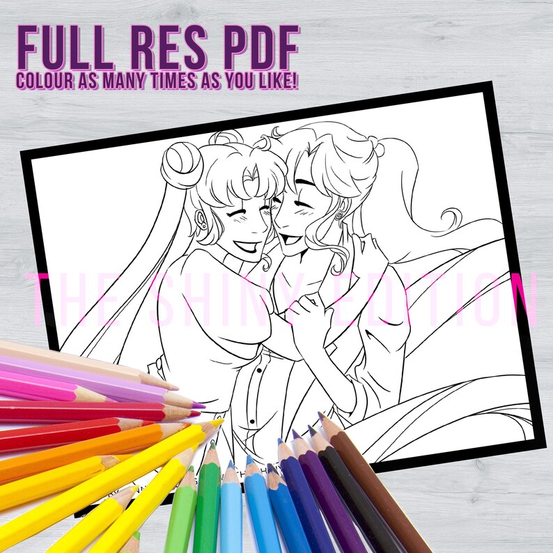 Usagi and Mako Hug Adult Coloring Page Print on Demand - Etsy