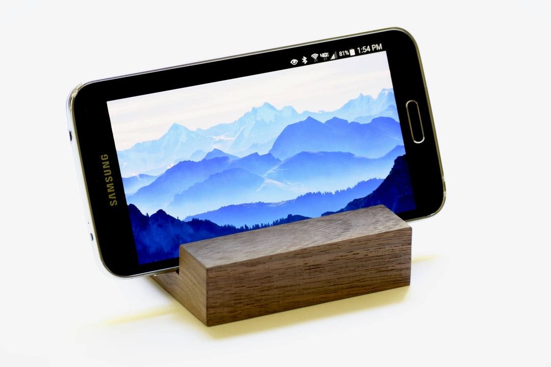 Walnut Wood Phone Stand | Dark Wood Smartphone Holder | Wooden Phone ...