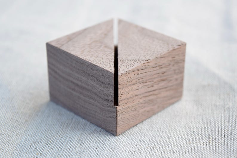 Diagonally Cut Square Walnut Card Holders Set | Small Sign Stands ...