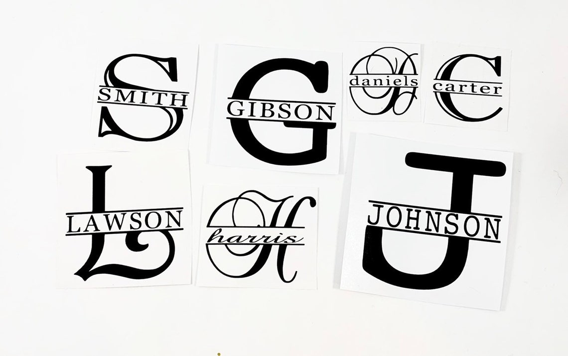 Last Name Decal Wedding Name Decal Split Initial Decal - Etsy