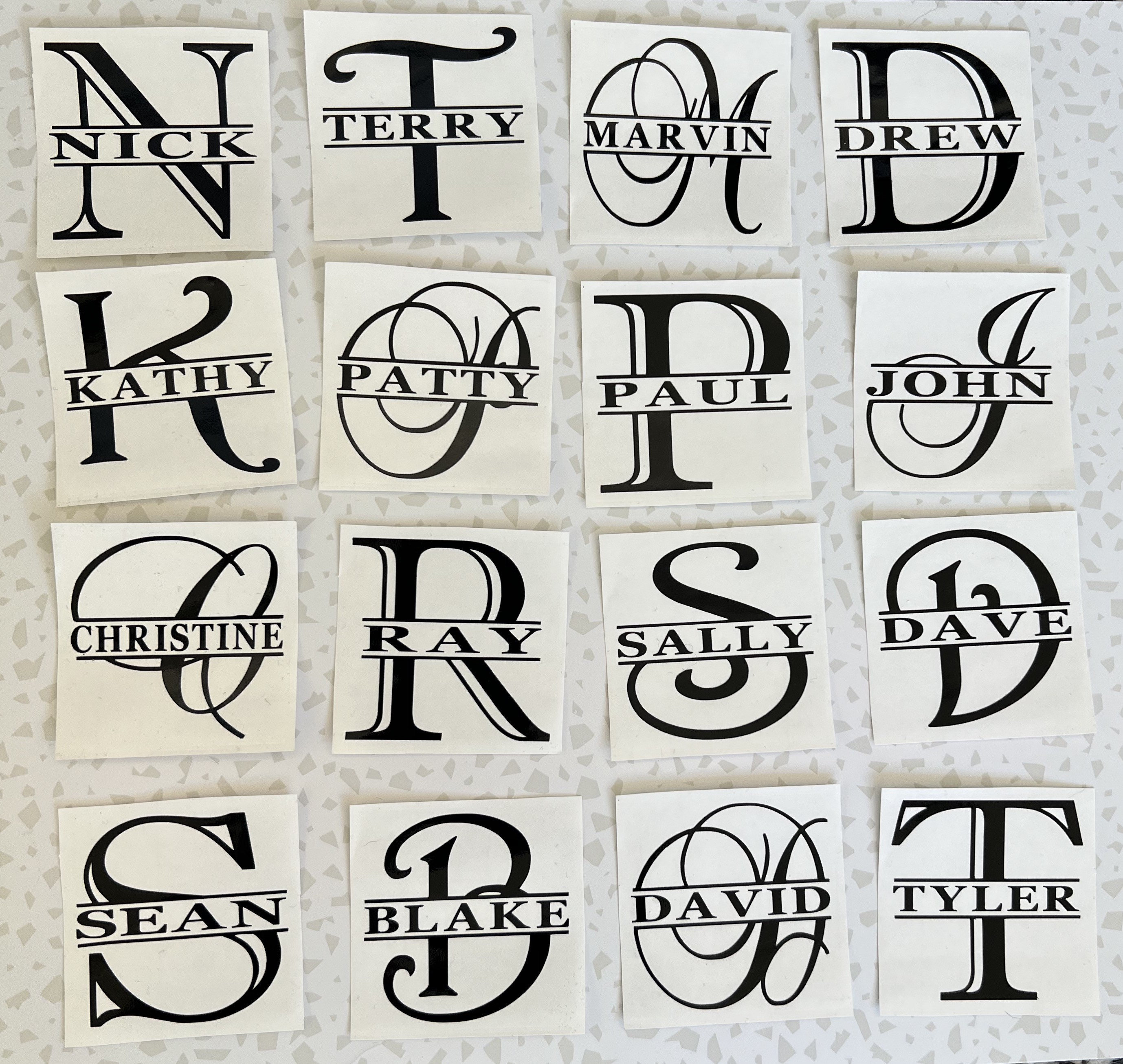 Last Name Decal Wedding Name Decal Split Initial Decal - Etsy